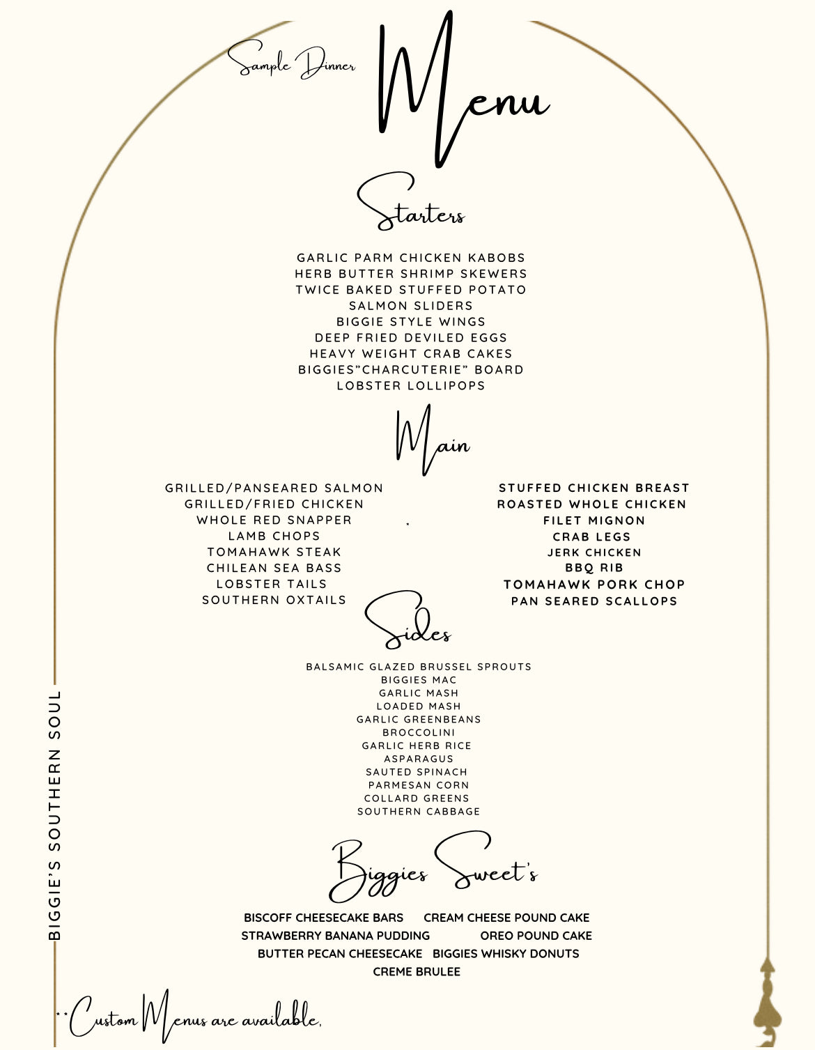 Sample Menus – Biggie's Southern Soul