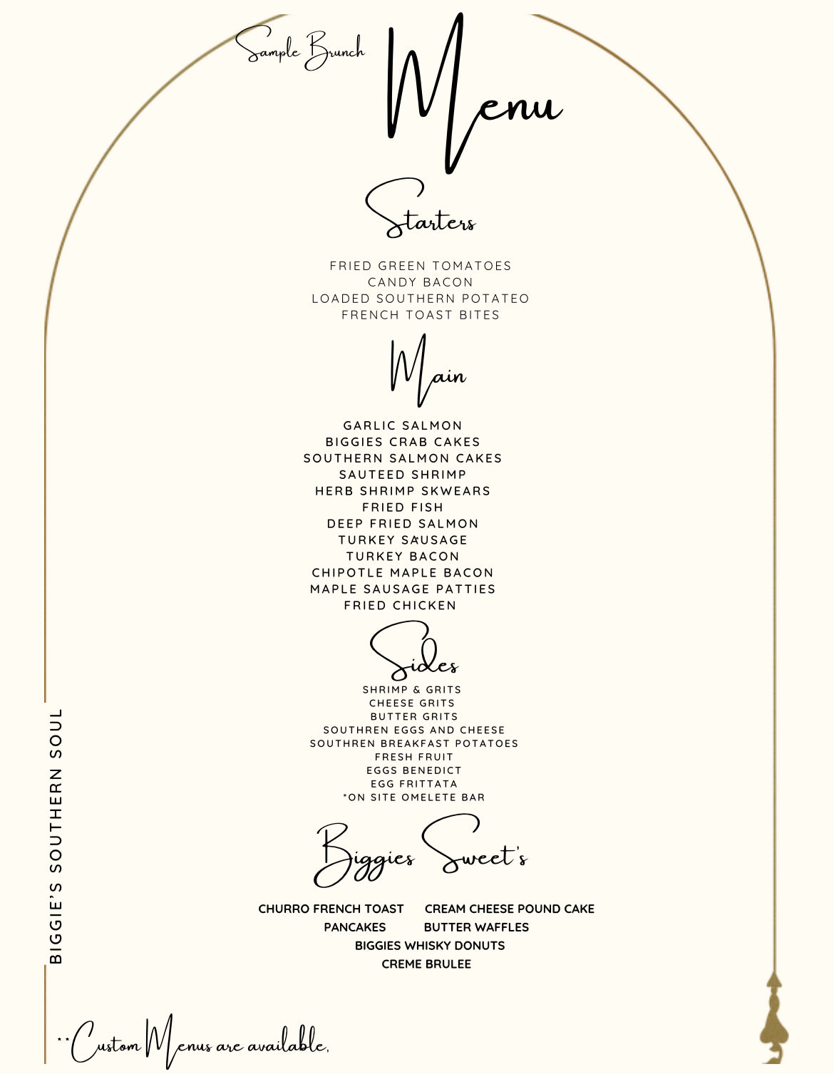 Menus – Biggie's Southern Soul